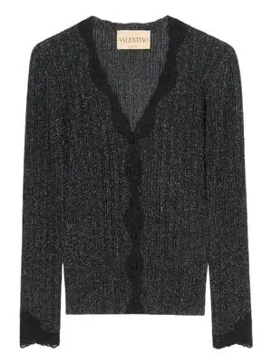 VALENTINO Valentino Lurex Knit Cardigan With Lace Trim