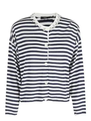 Seventy Long-sleeved Knitted Cardigan With Embellished Neckline - Blue