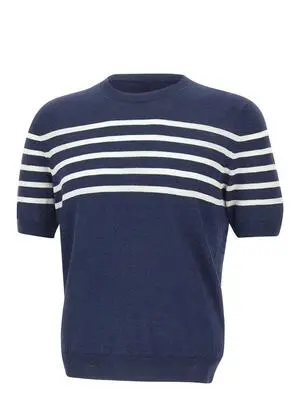 GRAN SASSO Striped Short-sleeve Sweater - Blue