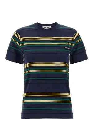 Miu Miu Short Sleeve Striped T-shirt - Black
