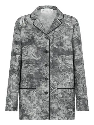 Dior Graphic Print Lapel Collar Shirt - Gray