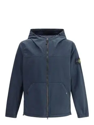Stone Island Logo Patch Zip-up Hooded Jacket - Blue
