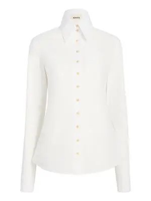 Khaite Ivy" Organic Cotton Poplin Sculptural Collar Button-up Shirt - Chalk