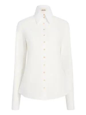 Khaite KHAITE "Ivy" Organic Cotton Poplin Sculptural Collar Button-Up Shirt Chalk