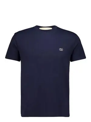 Valentino Garavani Navy Vlogo Cotton Crewneck T-Shirt Blue