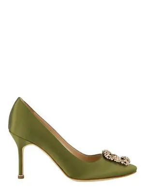 Manolo Blahnik Olive Satin Jewel Pumps - Green