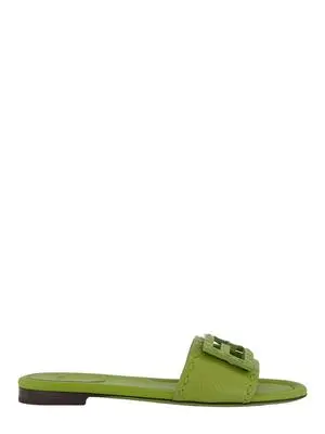 Fendi Baguette Leather Slides - Green
