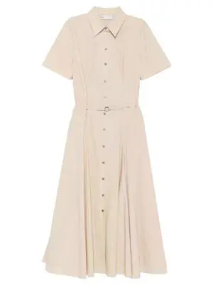 Tory Burch Belted Midi Shirt Dress - Neutrals