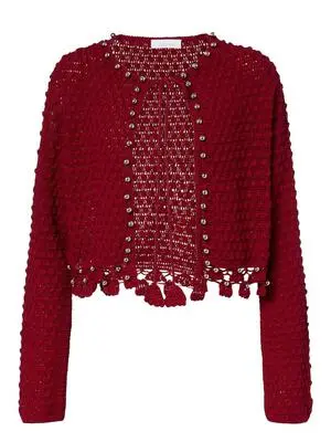 Rabanne Studded Crochet Cotton Cardigan - Red