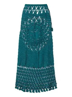 Rabanne Embellished Crochet Cotton Midi Skirt - Green