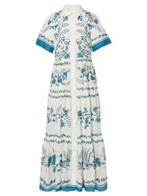 Erdem Floral Cotton And Linen Tiered Shirt Dress - Blue