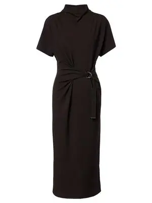 Brunello Cucinelli Gathered Jersey Midi Dress - Brown