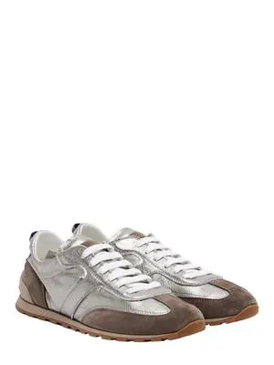 Brunello Cucinelli Monili Metallic Leather Sneakers - Silver