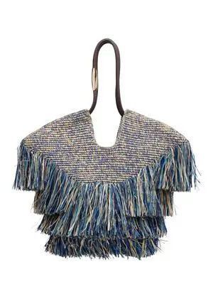 Zimmermann Fringed Raffia Tote Bag - Blue