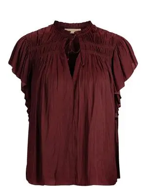Ulla Johnson Agosta Flutter Sleeve Top - Claret
