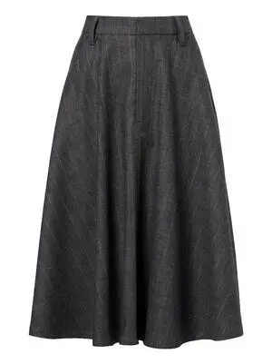 Brunello Cucinelli Virgin Wool Midi Skirt - Grey