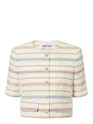 Veronica Beard Orville Striped Cropped Cotton-blend Jacket - White