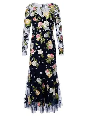 Carolina Herrera Embroidered Cocktail Dress - Blue