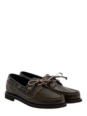 Brunello Cucinelli Monili Leather Boat Shoes - Brown