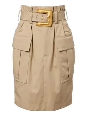 Balmain Belted Cotton Gabardine Mini Skirt - Beige