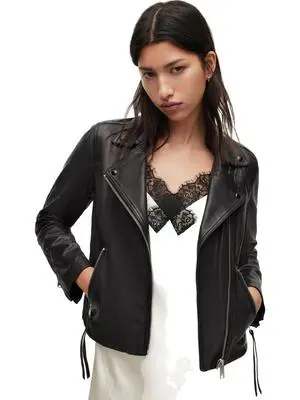 ALLSAINTS Dalby Slim Fit Leather Biker Jacket - Black