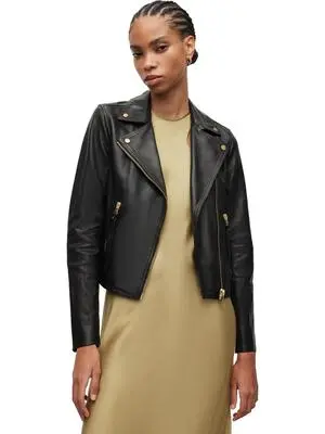 ALLSAINTS AllSaints Dalby Slim Fit Biker Jacket With Gold Hardware Black/gold
