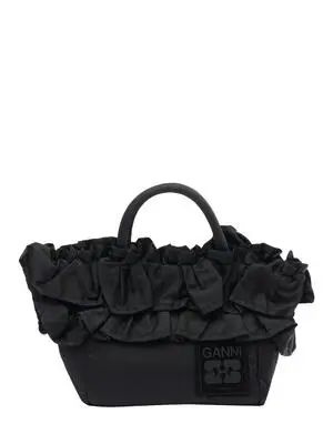 GANNI Ruffle Mini Shopping Bag - Black