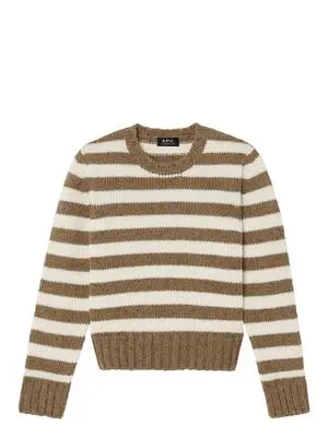 A.p.c. Speckled Striped Crew Neck Sweater - Hazelnut / Ecru