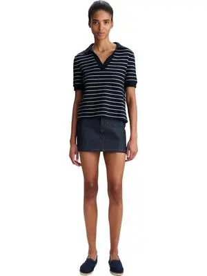 A.p.c. Striped Cropped Polo Shirt - Dark Navy Blue