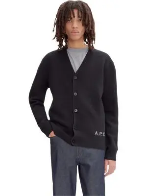 A.p.c. V-neck Cardigan With Logo Detail - Black