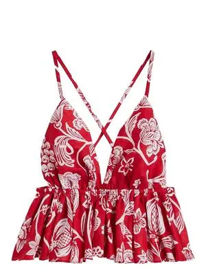 Scanlan Theodore Linen Tropical Print Camisole - Red.white