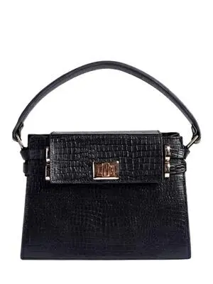 HARMAIN LEATHERS LTD Croc Effect Trapeze Handbag - Black