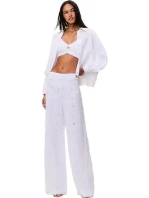 LOVESHACKFANCY LSF Cinna Wide Leg Eyelet Linen Pants