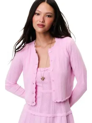 LoveShackFancy Nadiya Stretch Pointelle Cardigan - Dusty Lagoon