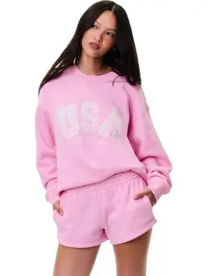 LoveShackFancy Palo Usa Fleece Pullover - Sunbeam Pink