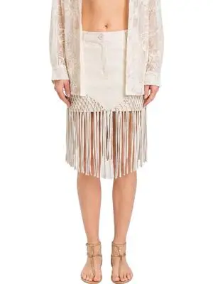 TWINSET U & B Skirt With Fringe Detailing - Cream