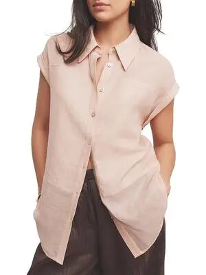 MINT VELVET Mint Velvet Linen Blend Paneled Short Sleeve Shirt