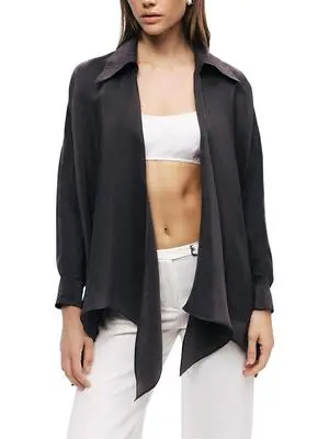 NOCTURNE Front-tie Longline Shirt - Anthracite