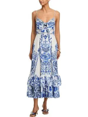 Camilla Silk Printed Ruffled Hem Maxi Dress - Ceramic Panoramic