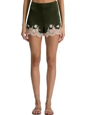 Alice + Olivia Elissa Cutaway Lace Shorts - Dark Fern