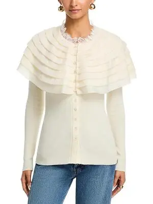 SEA Sea Wanda Wool Cardigan With Ruffled Neckline