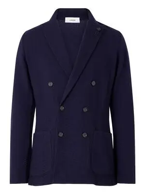 LARDINI Double-breasted Knitted Virgin Wool Blazer - Blue