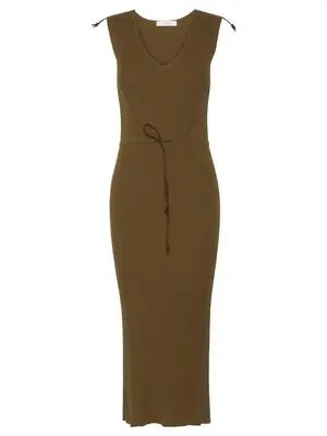 Max Mara Rib-knit V-neck Sleeveless Midi Dress - Mud