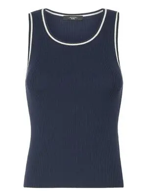 Max Mara Sleeveless Ribbed Stretch Viscose Sweater - Navy