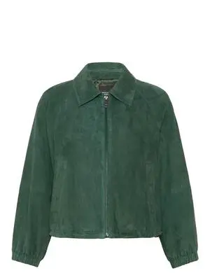 Max Mara Suede Jacket With Shirt Collar And Drawstring Hem - Dark Green