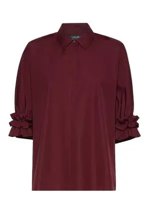 Max Mara Cotton Poplin Shirt With Ruffled 3/4 Sleeves - Ruby