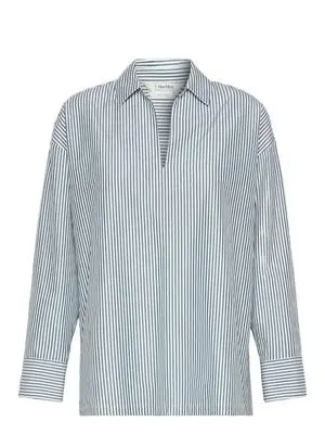 Max Mara Striped Cotton Poplin Blouse - Dark Green