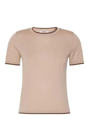 Max Mara Short-sleeved Wool Jumper With Contrast Trim - Beige