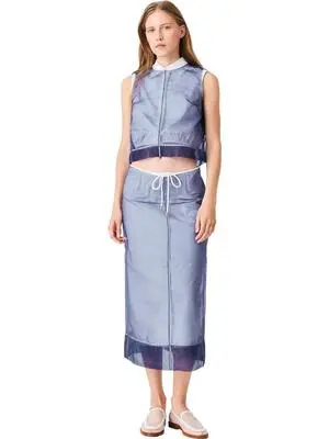 Maje Two-piece Layered Pencil Skirt With Organza Overlay - Blue