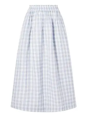 SKALL SKALL Pleated Checked Linen Midi Skirt